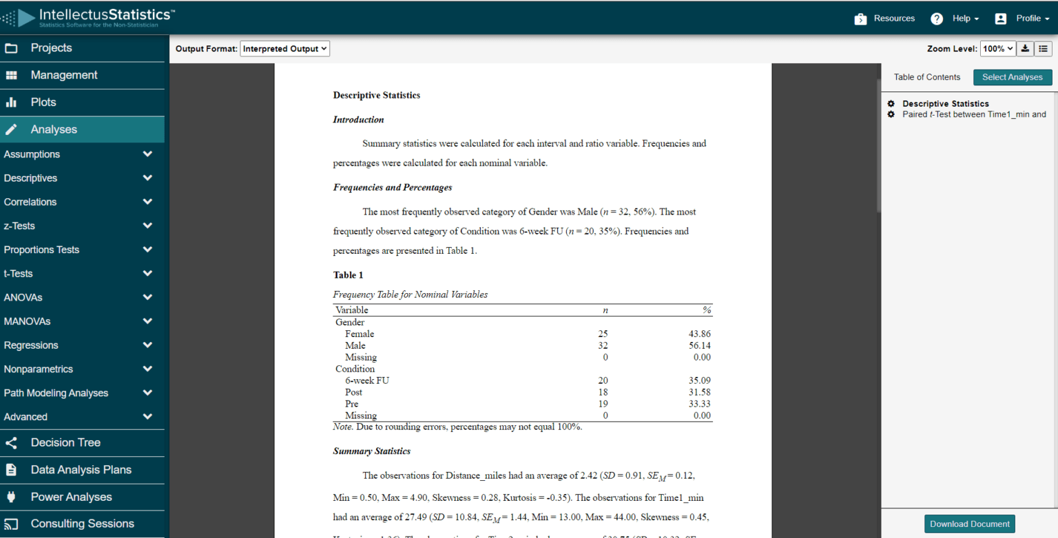 Intellectus Statistics Statistics Software For The Non Statistician 